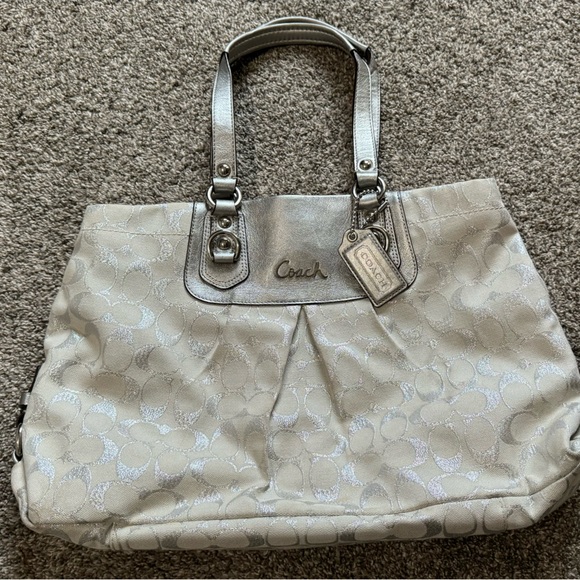 Coach | Bags | Coach Shoulder Bag Silvergrey With Sparkle | Poshmark